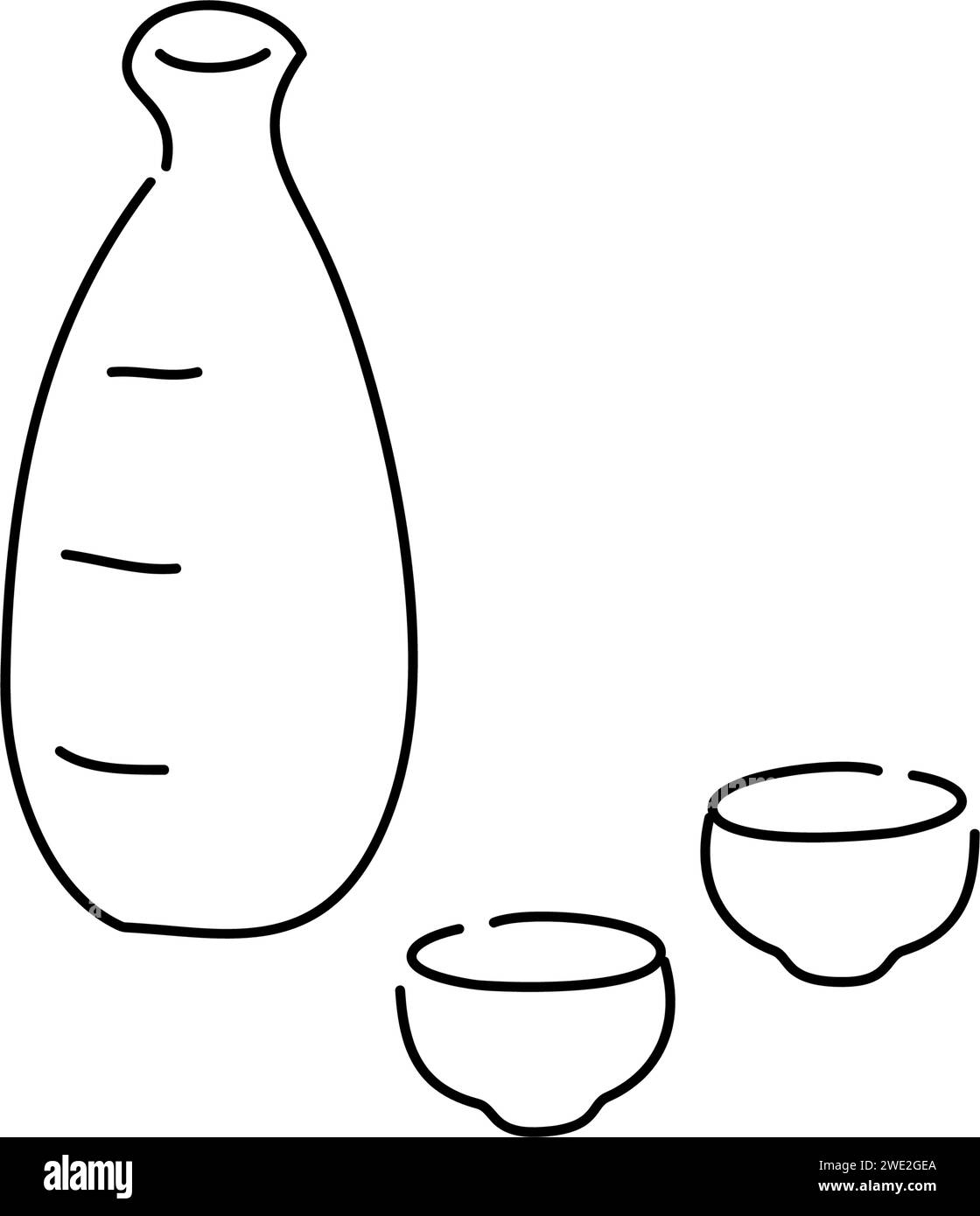 Image of two people drinking sake, simple line drawing illustration ...