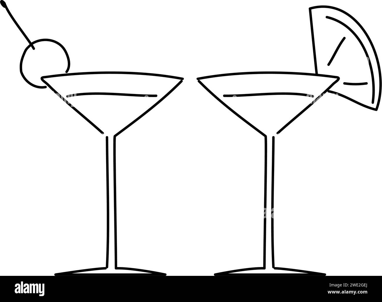 Image of two people drinking cocktails, simple line drawing illustration, Vector Illustration ...