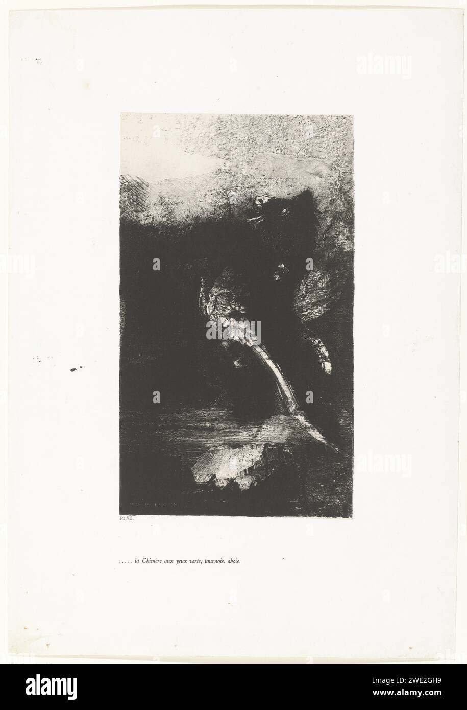 The Chimera with green eyes, screaming, turning around, Odilon Redon ...