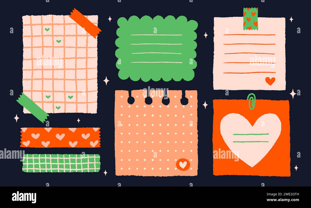 Paper valentine memo notes on stickers. Vector vintage sticky notes and ...