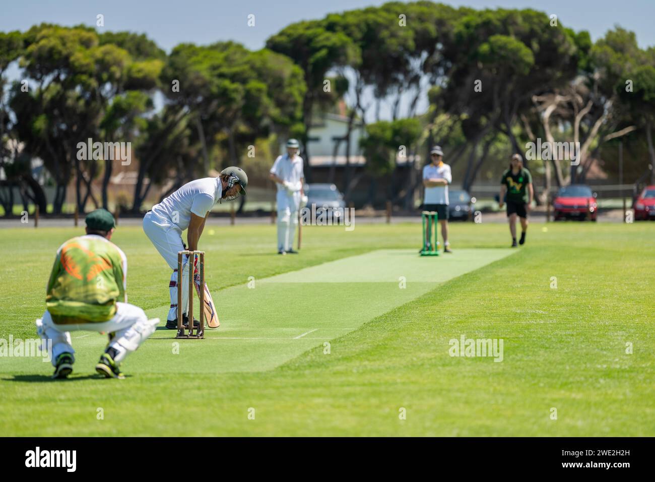 amateur game of local cricket match, cricket bat and bowl Stock Photo ...