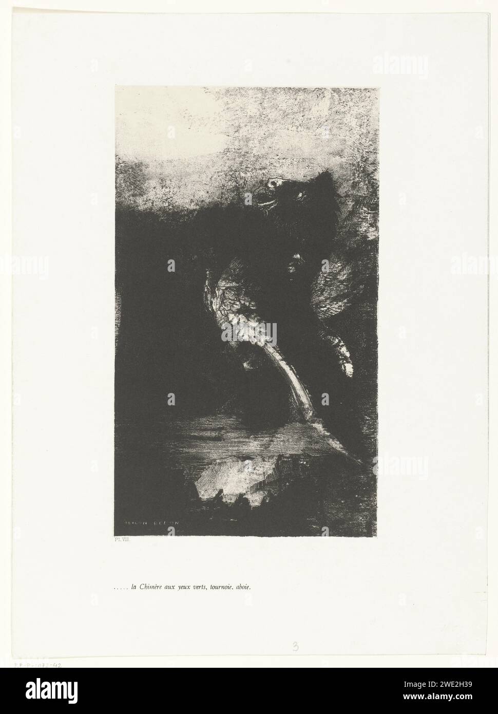 The Chimera with green eyes, screaming, turning around, Odilon Redon ...