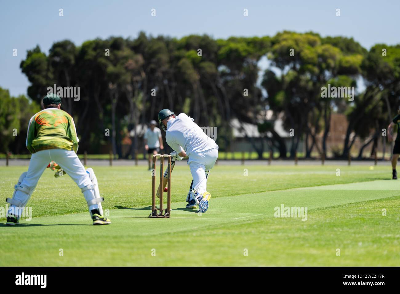amateur game of local cricket match, cricket bat and bowl Stock Photo ...
