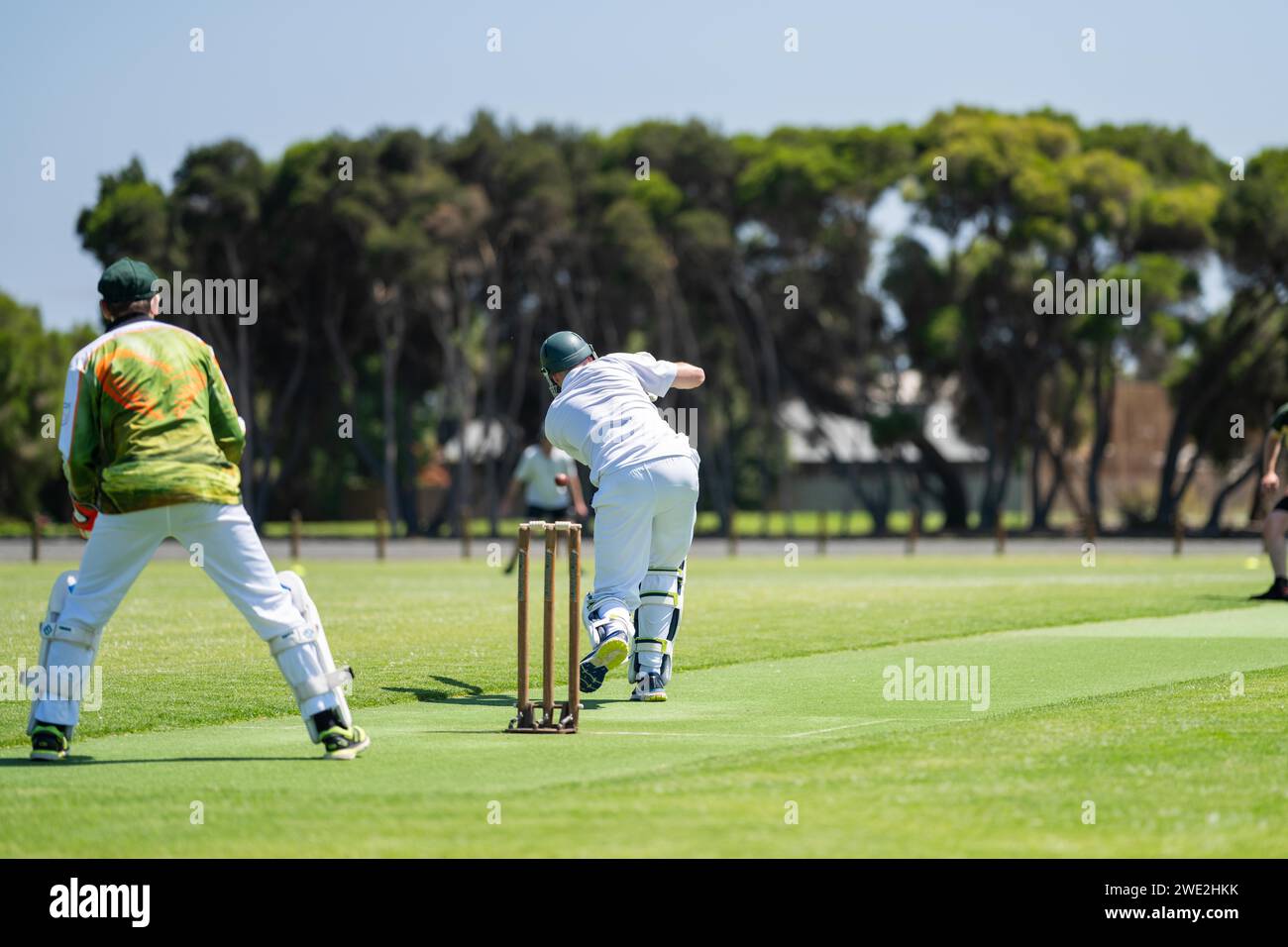 amateur game of local cricket match, cricket bat and bowl Stock Photo ...