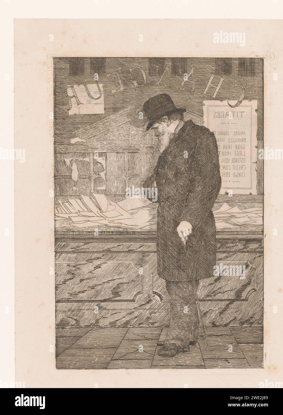 Man looks through the window of a exchange office, Arthur Puls, 1875 ...