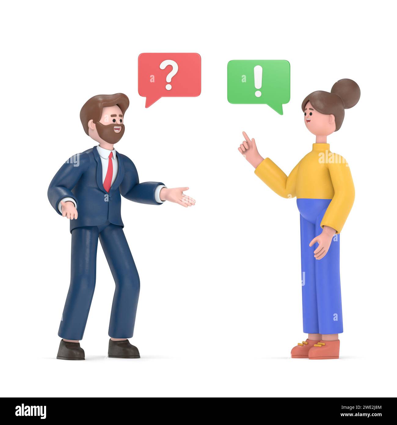 Conflict. A man and a woman quarrel. 3D illustration in a flat style.3D ...