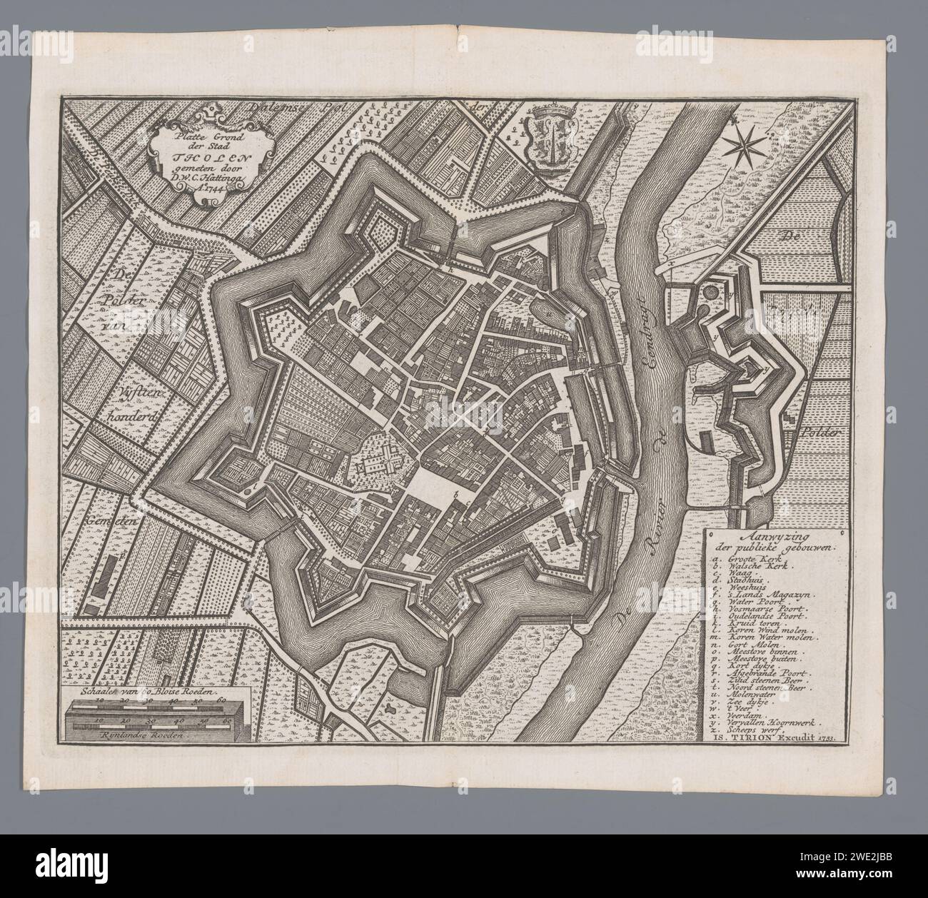 Map of Tholen in Zeeland, Anonymous, 1753 print At the bottom right a ...