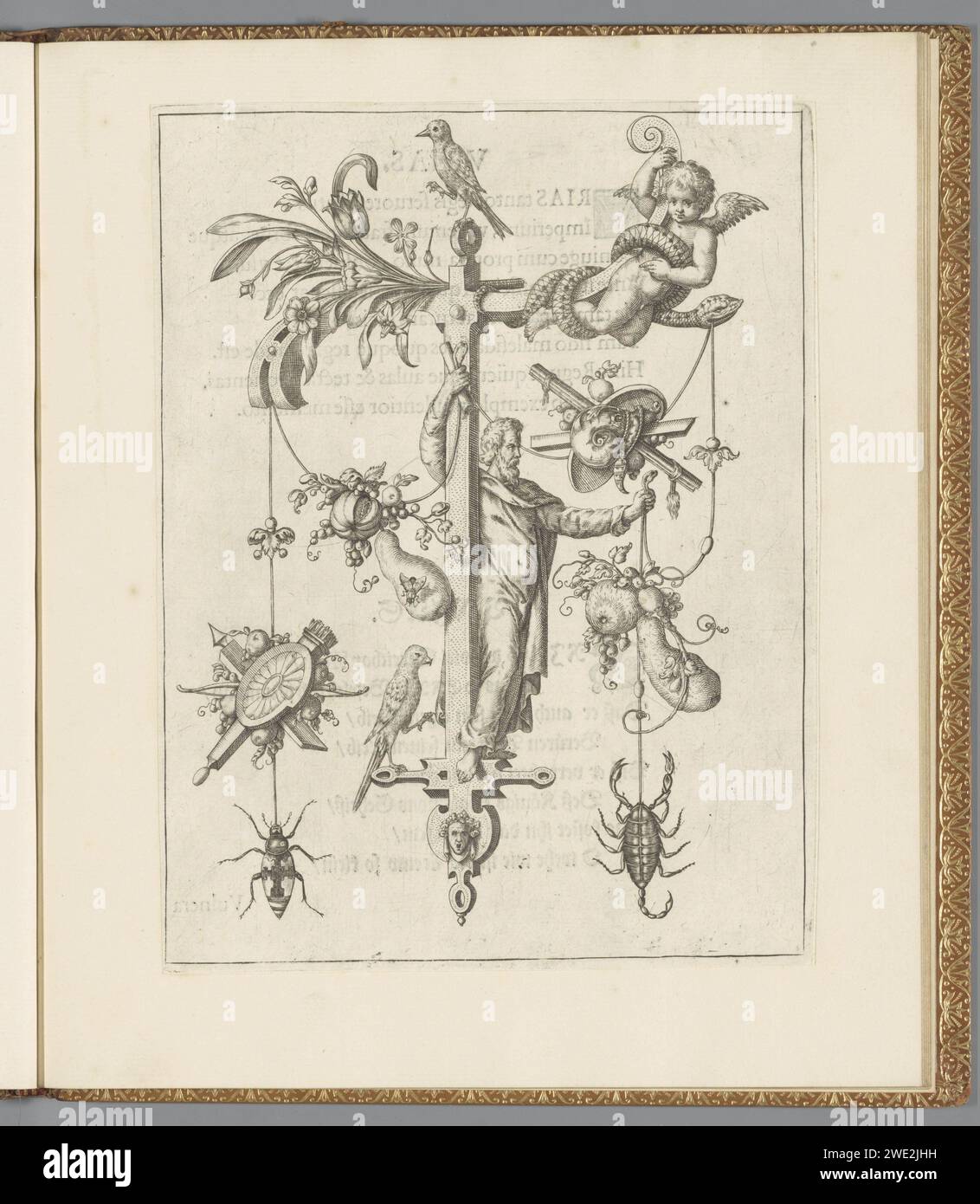 Letter T met Tomas, 1595 print Ornamental letter with the standing ...
