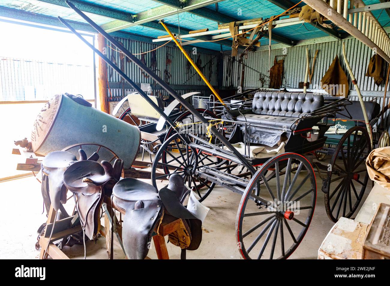 Mudgee historical museum in Australia with horse drawn carts on display ...