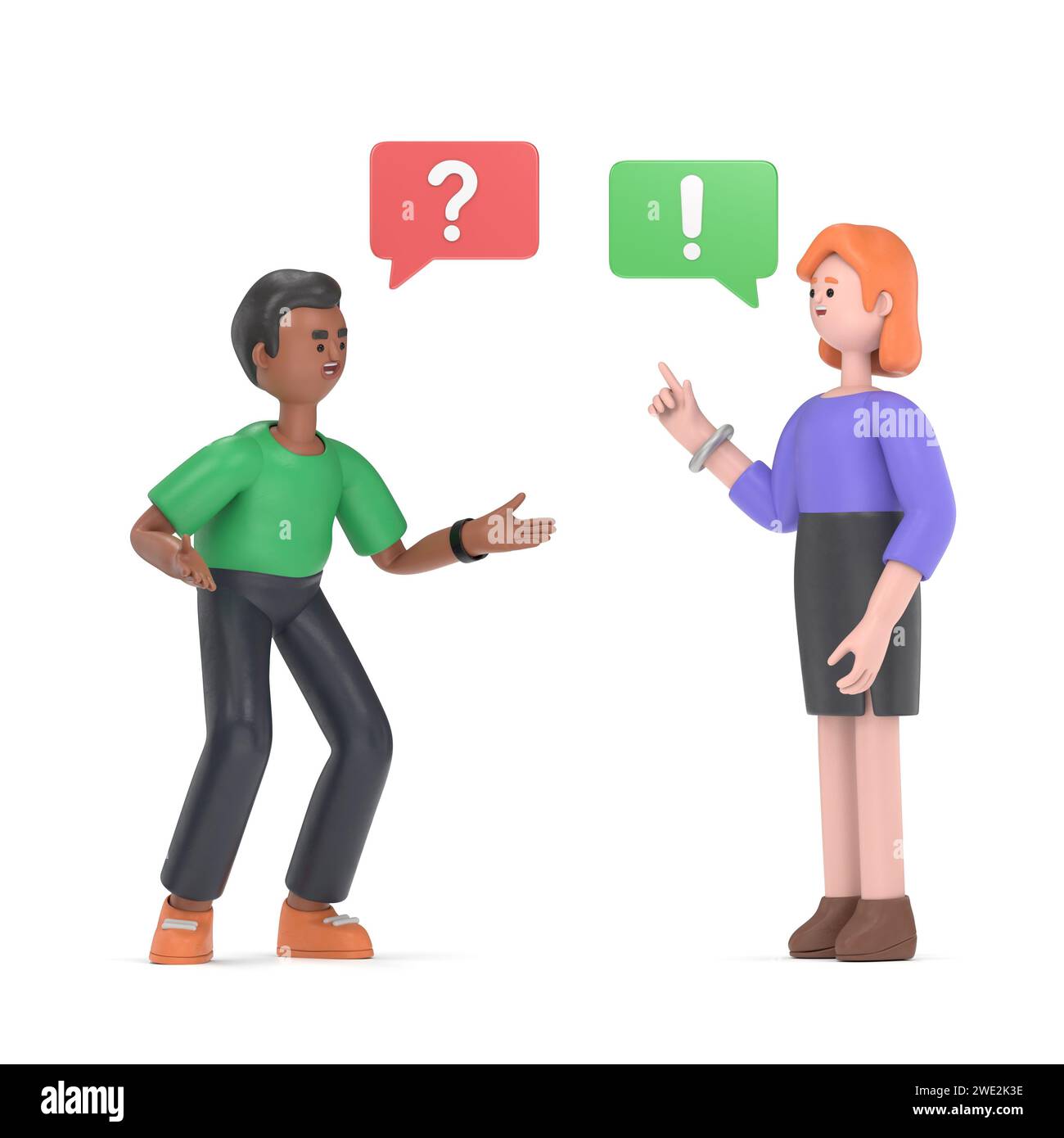 Conflict. A man and a woman quarrel. 3D illustration in a flat style.3D ...