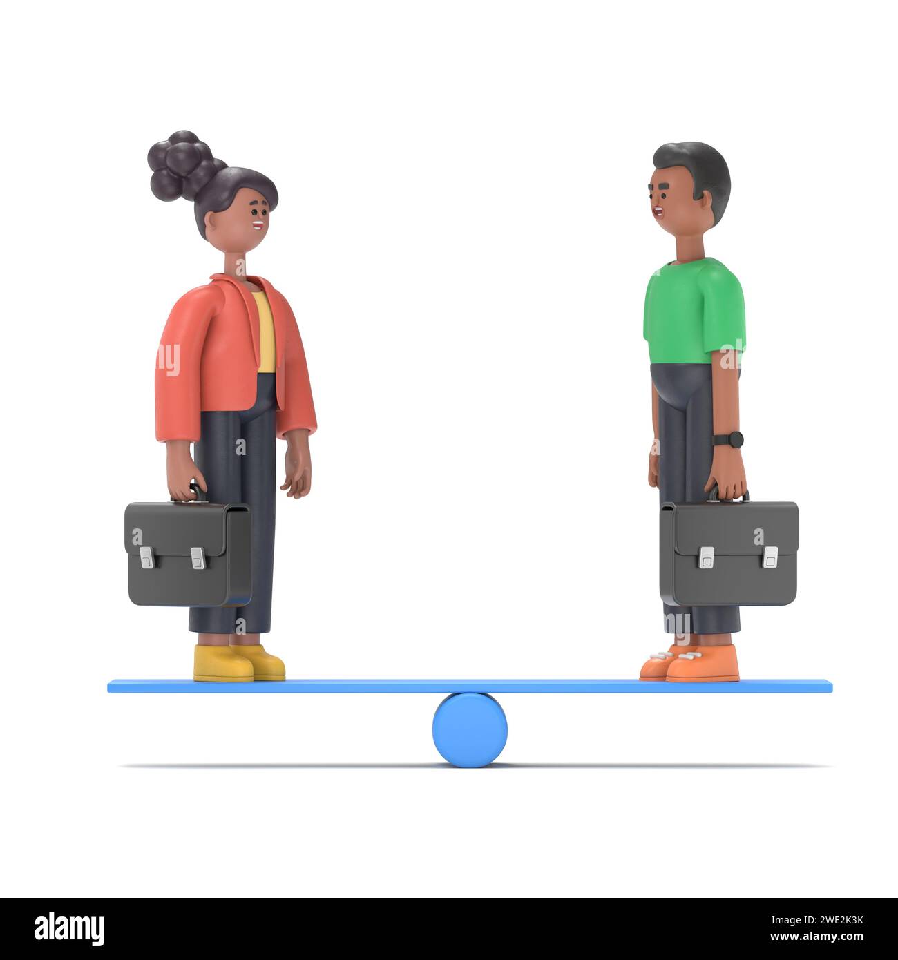 Equal weight business person. Business seesaw and balance.3D rendering ...