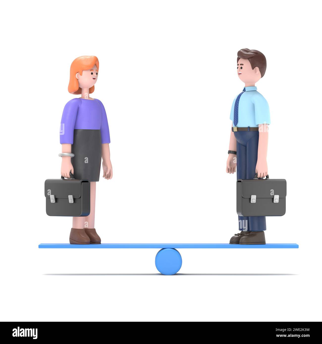 Equal weight business person. Business seesaw and balance.3D rendering ...