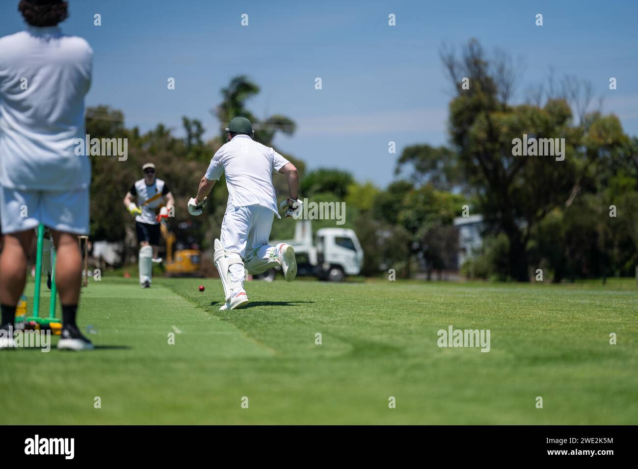 amateur game of local cricket match, cricket bat and bowl Stock Photo ...