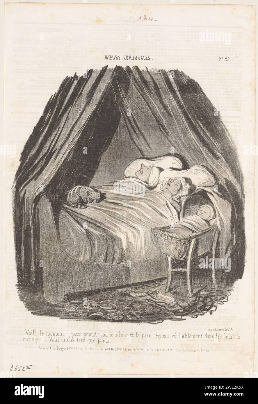 Sleeping couple with baby in Wieg, Honoré Daumier, 1840 Paris paper ...