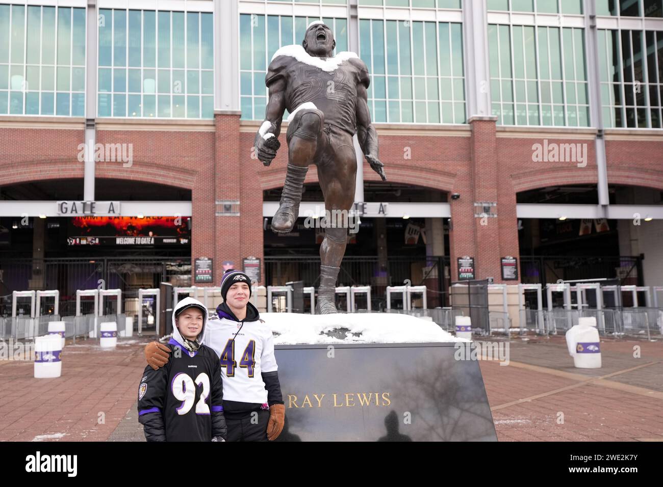 BALTIMORE, MARYLAND, JAN 20: A statue of former Baltimore Ravens ...