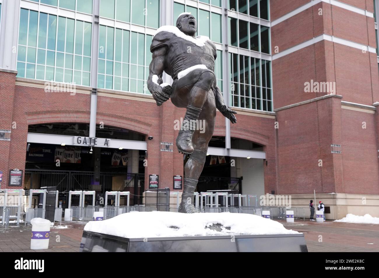 BALTIMORE, MARYLAND, JAN 20: A statue of former Baltimore Ravens ...