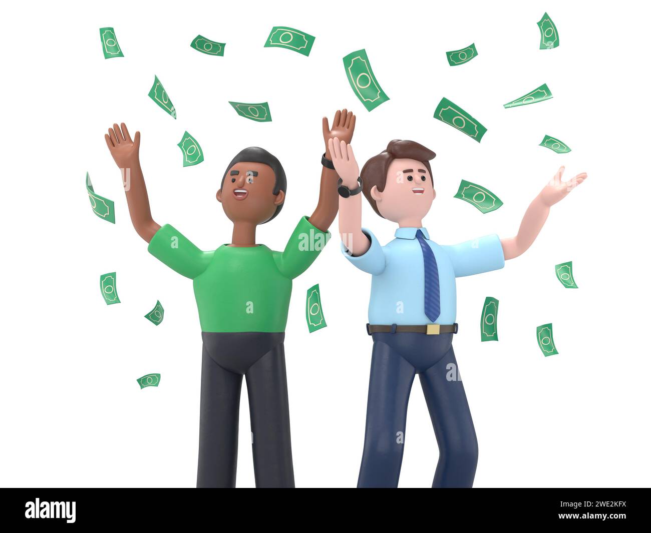 3D illustration of happy business team celebrates success standing ...