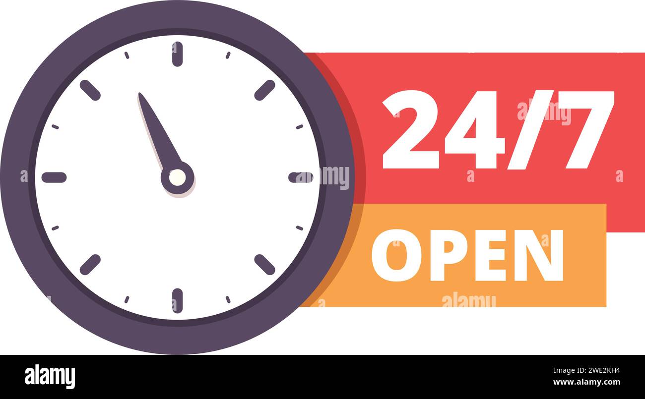 Come 24 hours open icon cartoon vector. Market place. Online shop Stock ...