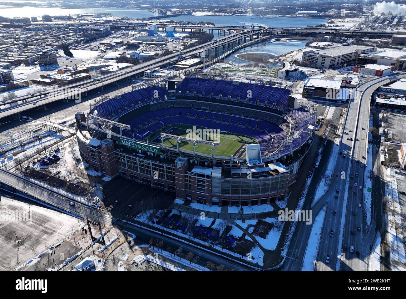 BALTIMORE, MARYLAND, JAN 21: A general overall aerial view of M&T Bank Stadium on January 21 ...