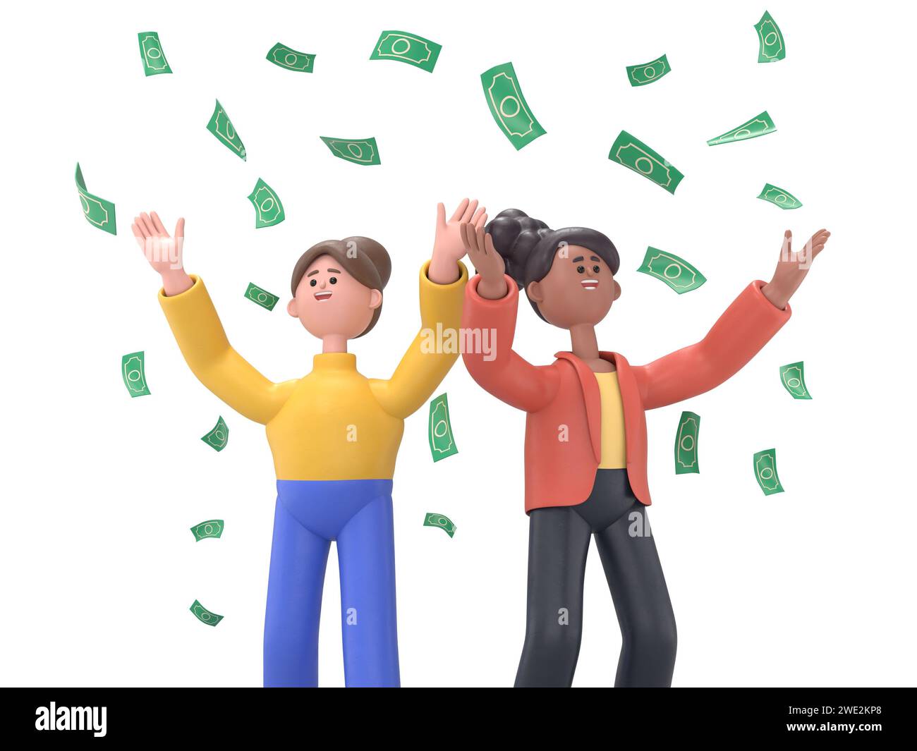 3D illustration of happy business team celebrates success standing ...