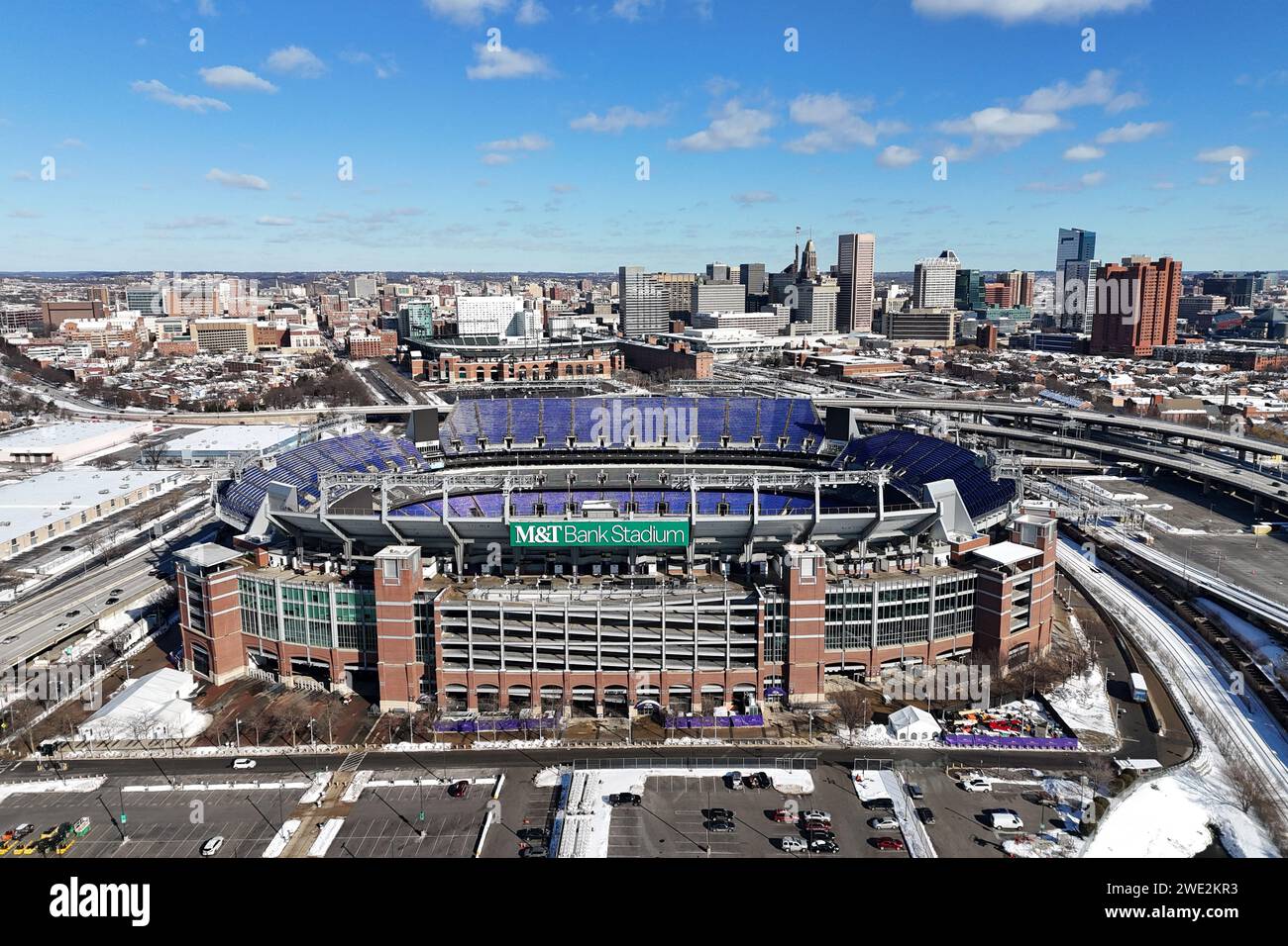 BALTIMORE, MARYLAND, JAN 21: A general overall aerial view of M&T Bank ...