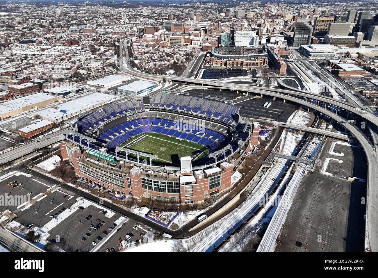 BALTIMORE, MARYLAND, JAN 21: A general overall aerial view of M&T Bank ...