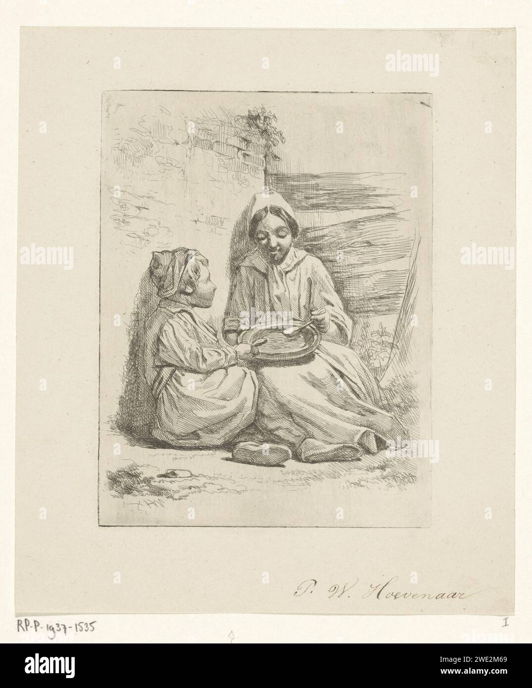 Girl and a boy from a plate spooning, Willem Pieter Hoevenaar, 1818 ...