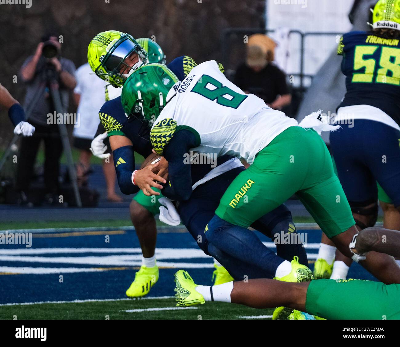 Honolulu, Hawaii, USA. 19th Jan, 2024. Team Makua defensive lineman ...