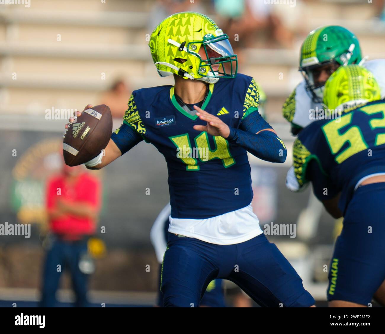 Honolulu, Hawaii, USA. 19th Jan, 2024. Team Makai quarterback Ty ...