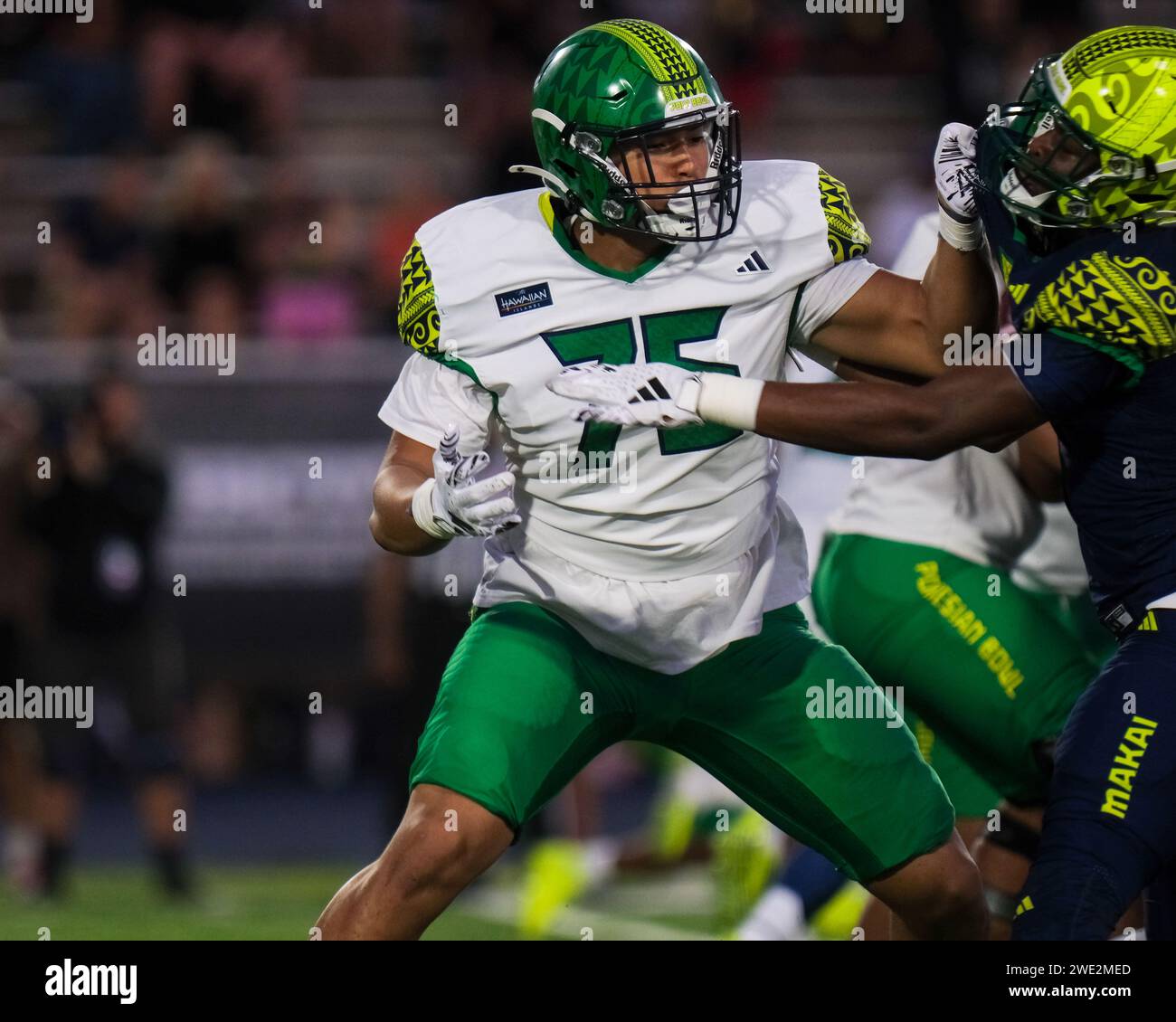 Honolulu, Hawaii, USA. 19th Jan, 2024. Team Makua offensive lineman ...
