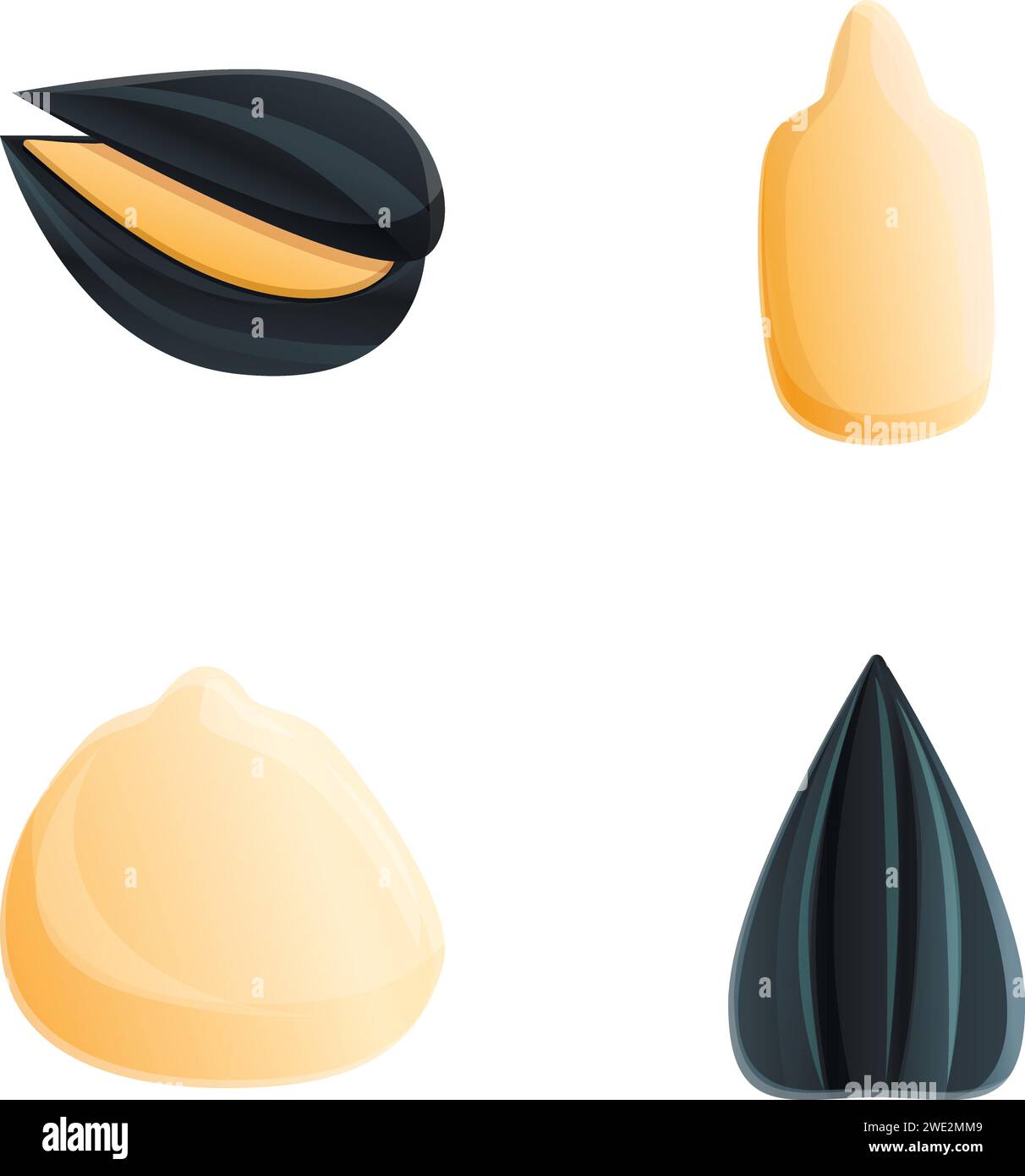 Sunflower seed icons set cartoon vector. Peeled and unshelled sunflower ...