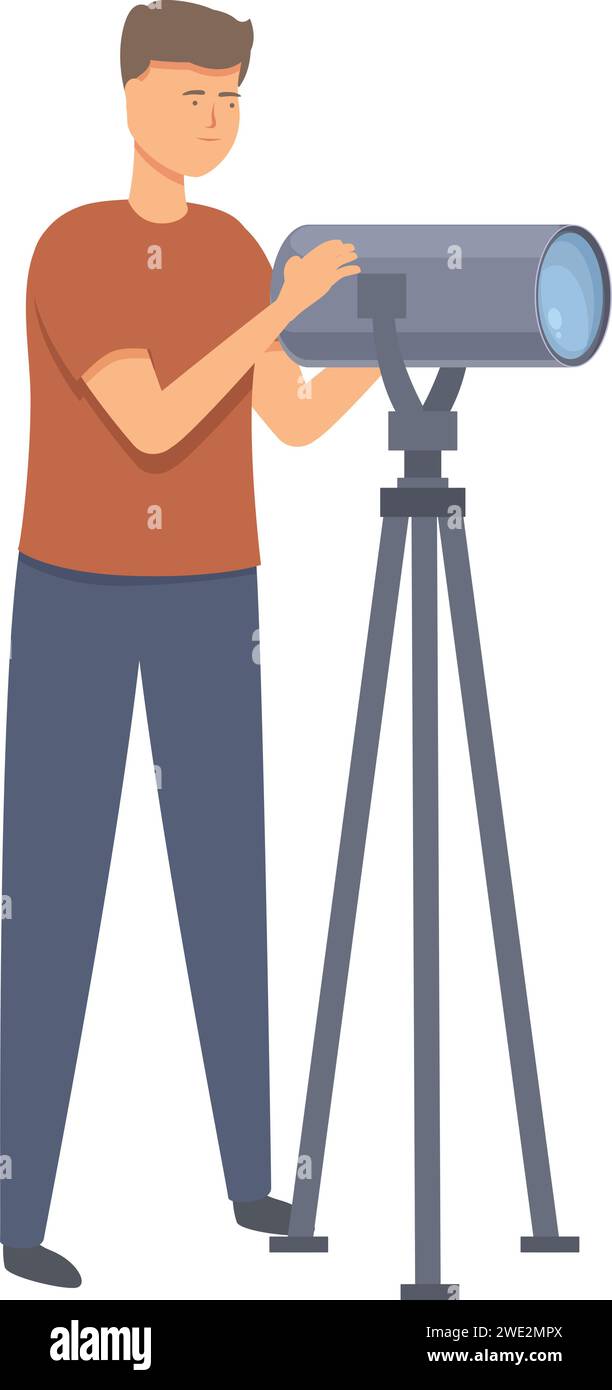 News production spotlight icon cartoon vector. Camera crew. Media host ...
