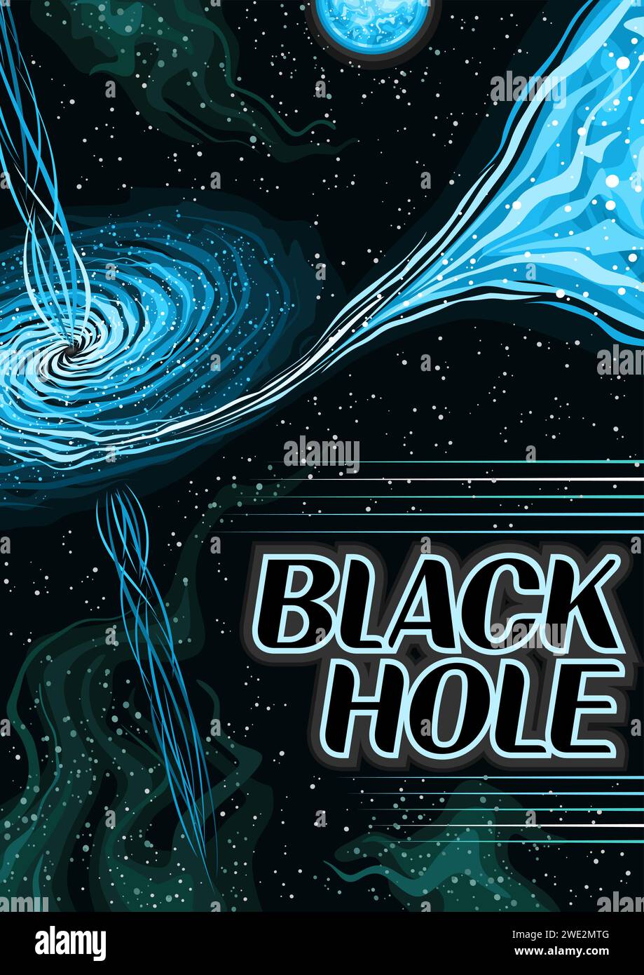 Vector Poster for Black Hole, vertical banner with illustration of ...
