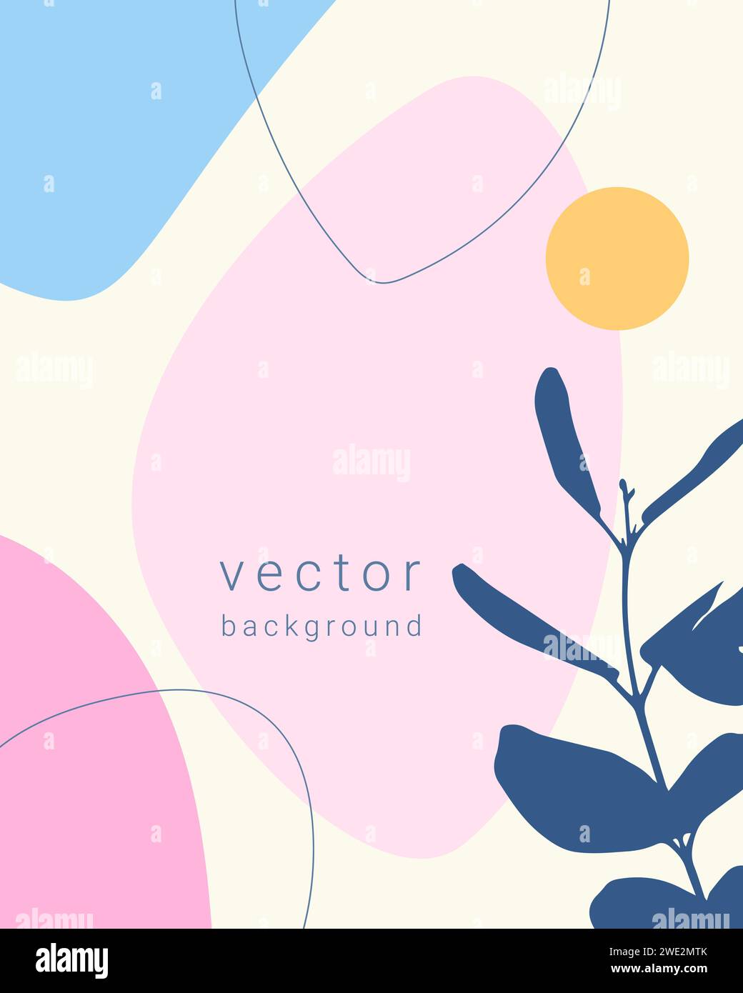 Botany background with abstract pink shapes and lines, template for ...