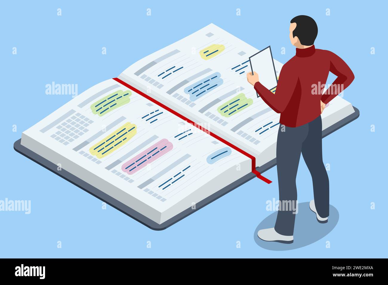 Isometric Project manager updating tasks and milestones progress ...