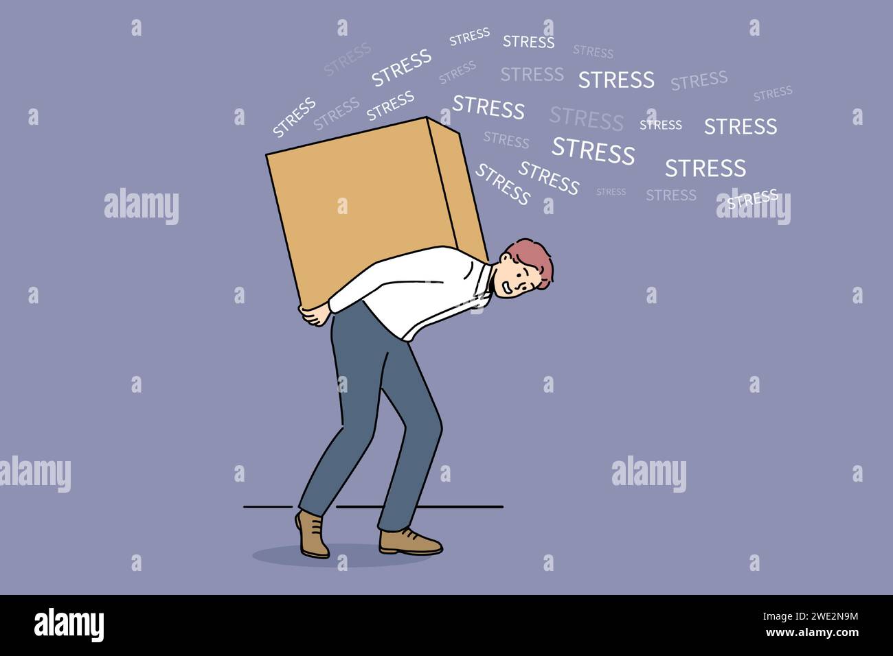 Man experiences stress due to pressure problems, carrying large box ...