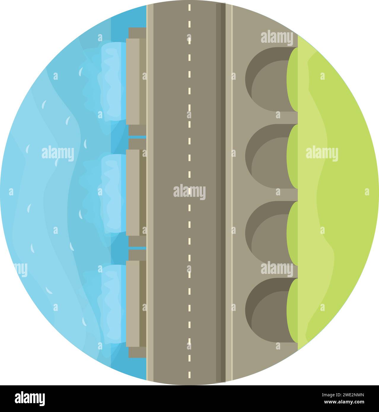 Top view hydro power icon cartoon vector. City factory. Fall energy ...