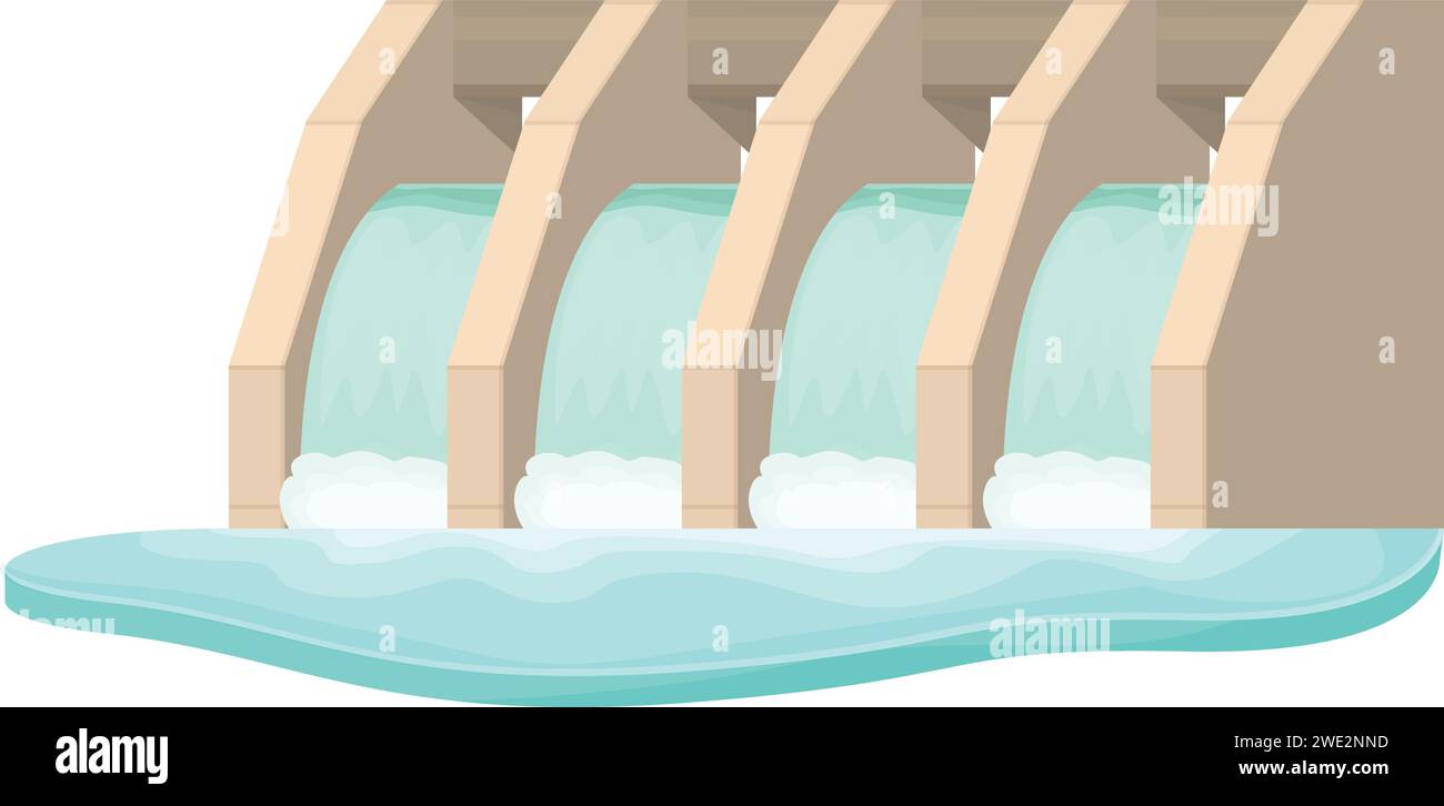 Factory wall power icon cartoon vector. Hydro energy. Electric river ...