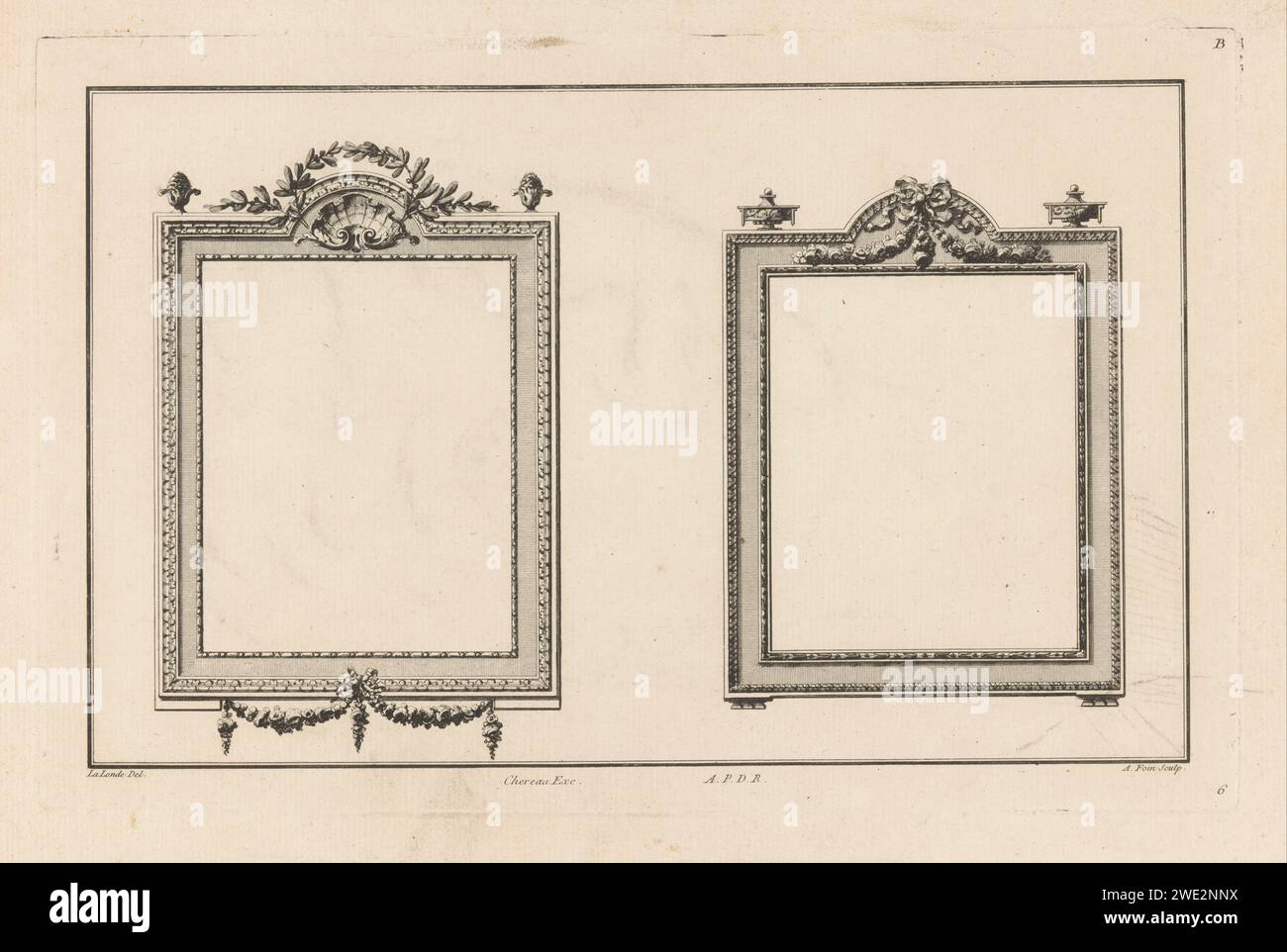 Two rectangular frames, Augustin Foin ,, After Richard de Lalonde, 1784 - 1785 print On the left ...