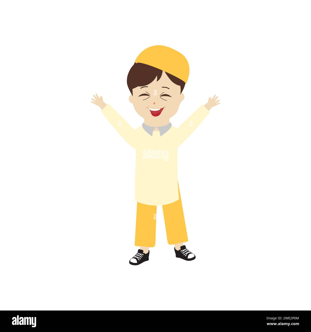 Happy muslim boy cartoon character vector. Muslim boy praying, Little ...