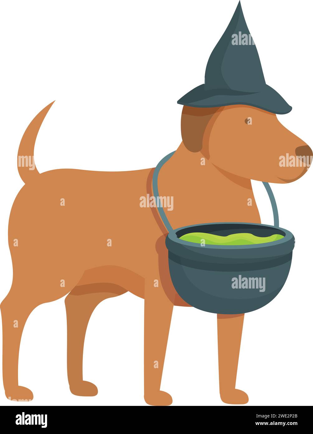 Funny dog witch icon cartoon vector. Green cauldron. Halloween party ...