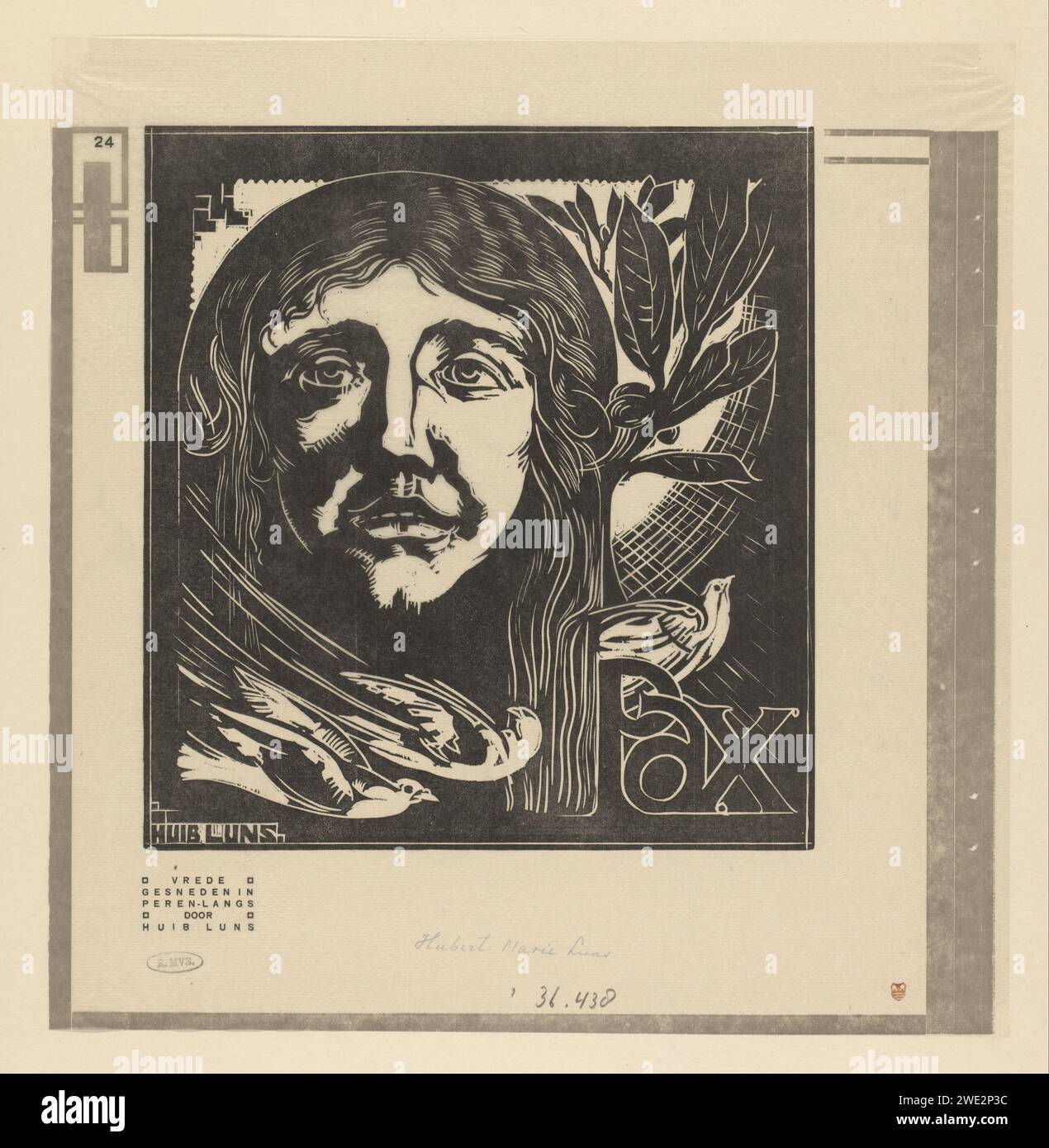 Personification of Peace with Duiven, Huib Luns, 1919 print The face of ...