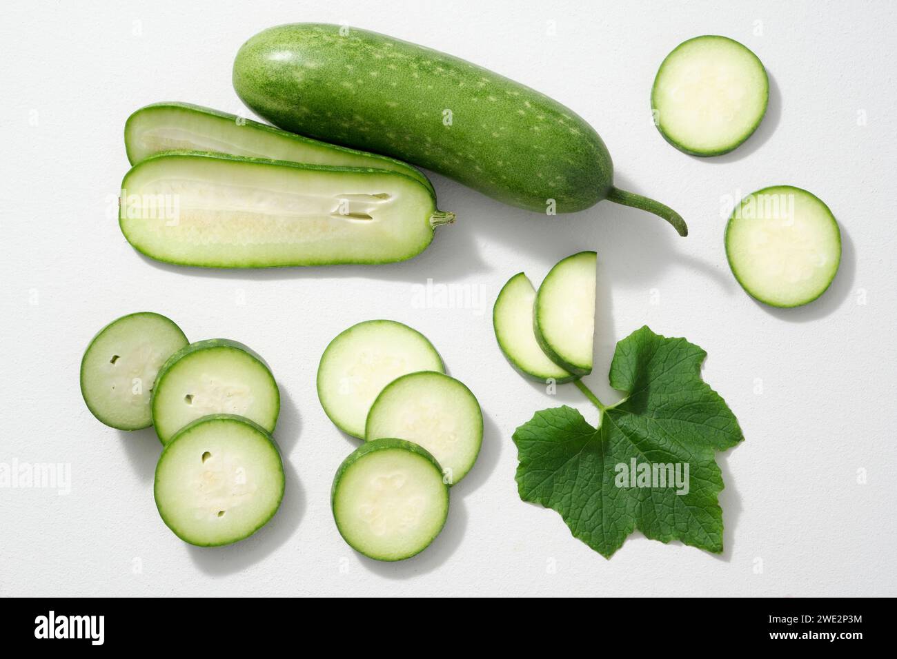 Top view, creative flat lay shot of winter melon slices and leaf ...