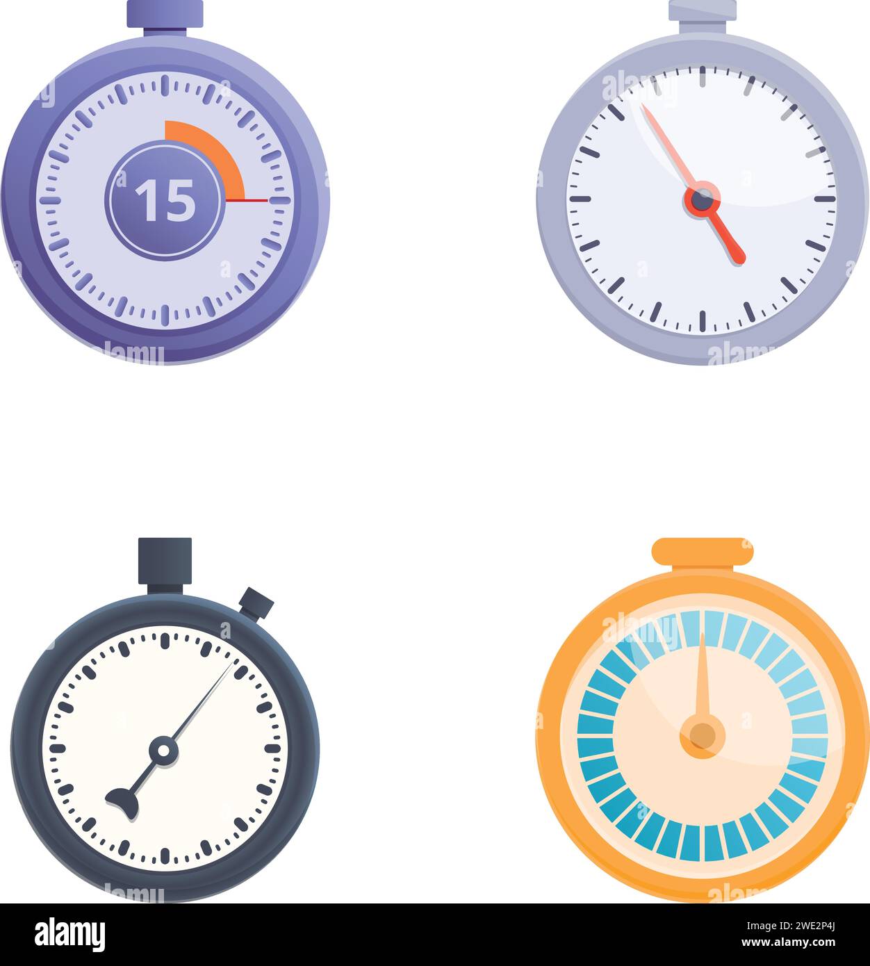 Stopwatch icons set cartoon vector. Various type of stopwatch. Time ...
