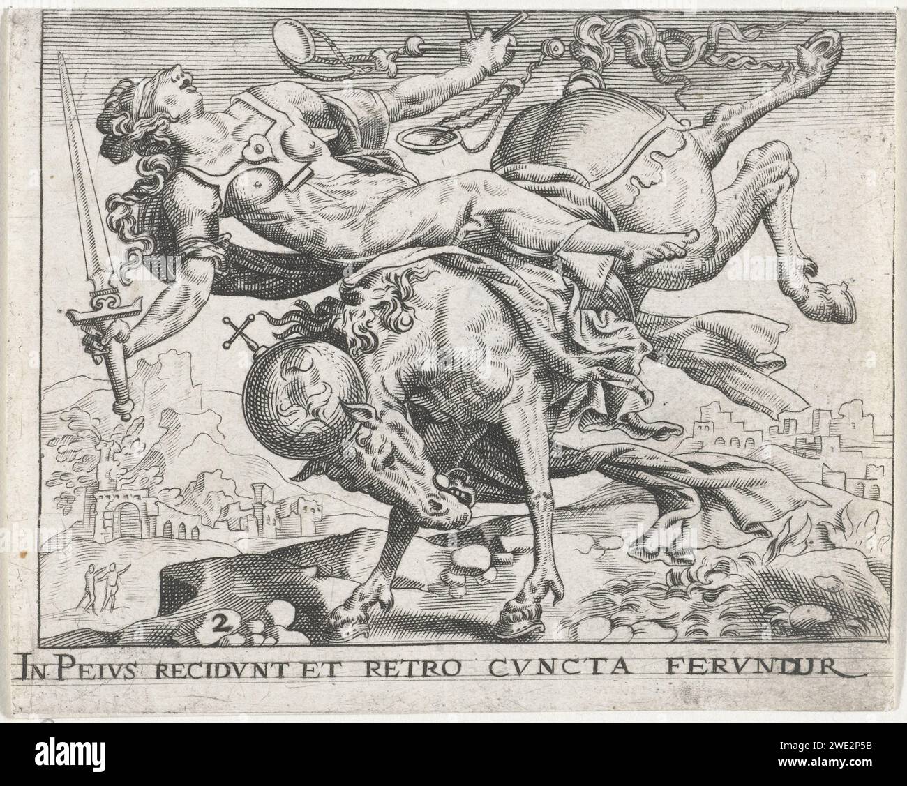 Justitia falls from a prancing horse, Johann Theodor de Bry, after ...