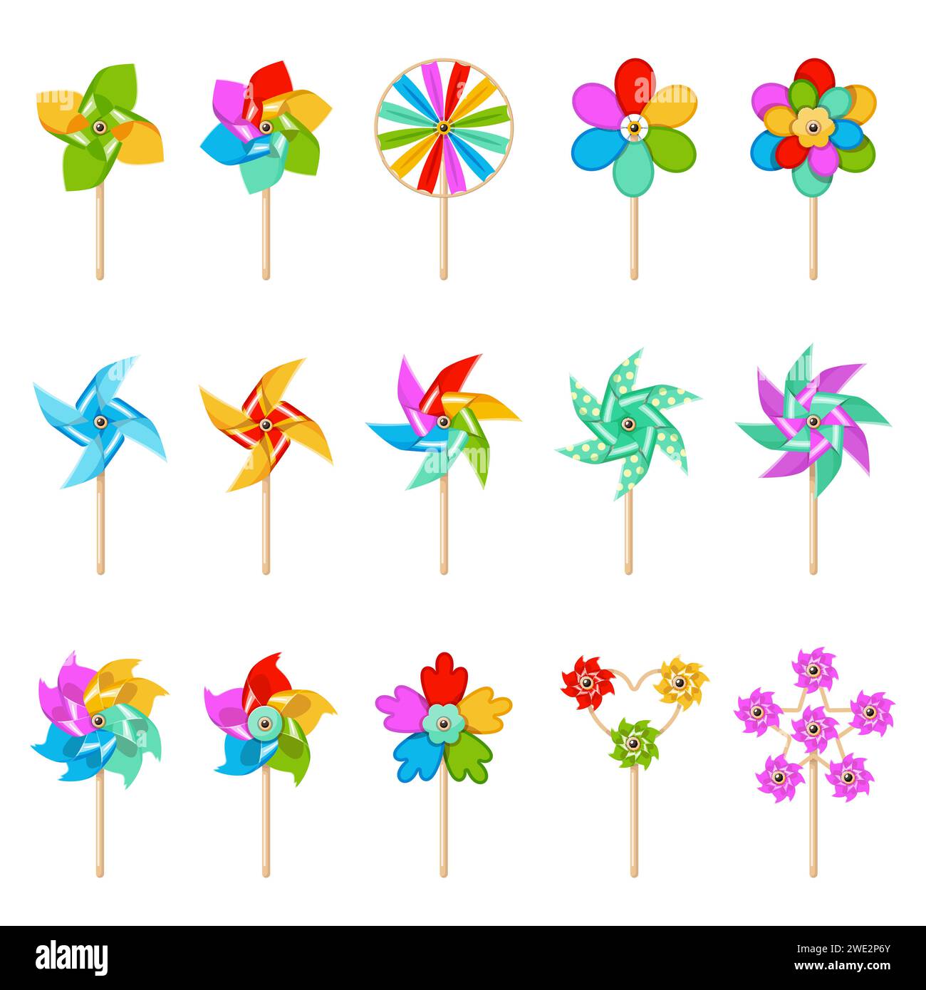 Cartoon pinwheel toy. Kids breeze wheels, colorful propeller for ...