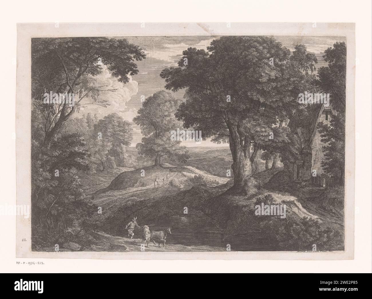 Forest landscape with a house and a shepherd at a pool, Jean Morin ...