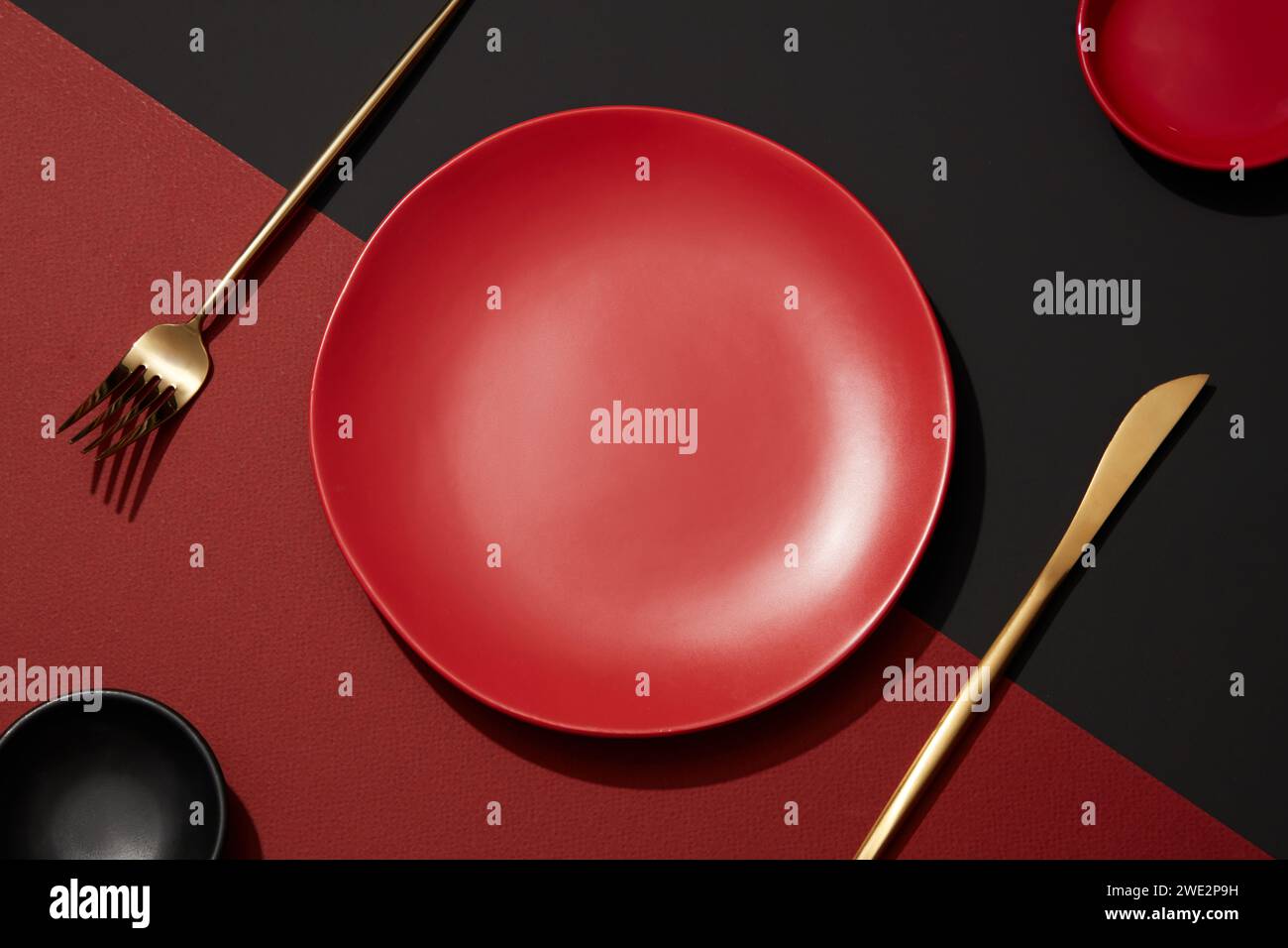 Abstract food background with eating utensil. Top view of an empty ...