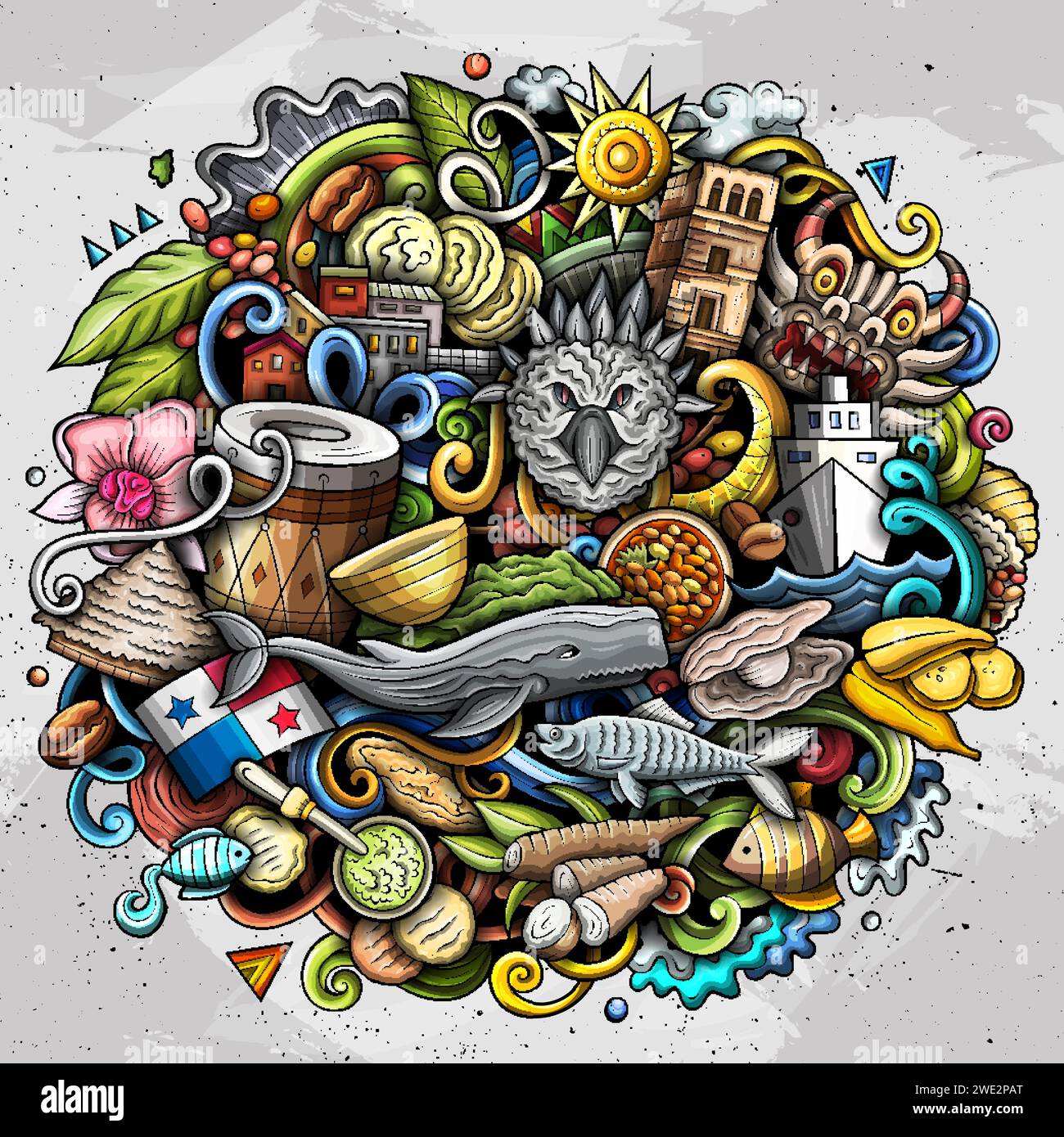 Vector funny doodle illustration with Panama theme. Vibrant and eye ...