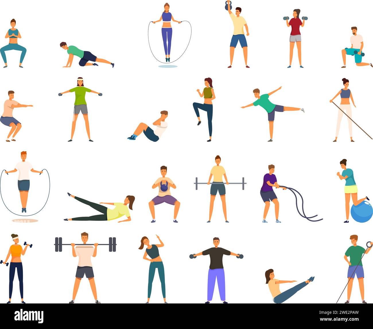 Fat burning workout icons set cartoon vector. Jump exercise. Tuck running loss Stock Vector ...